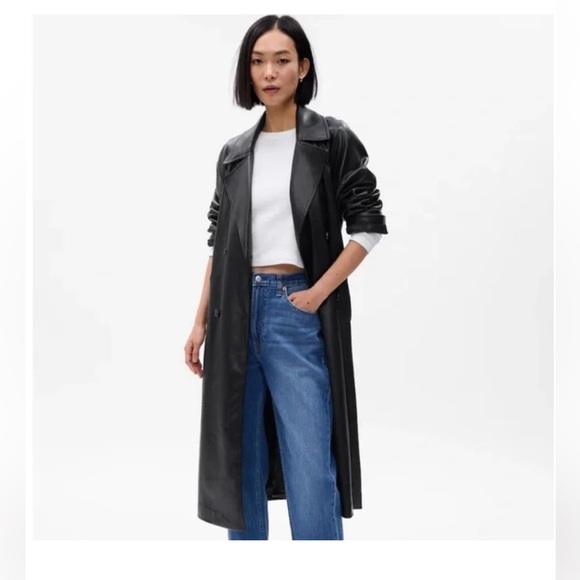 GAP | Jackets & Coats | Nwt Gap Womens Black Faux Leather Trench Coat ...